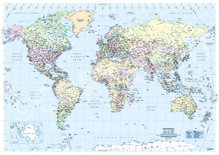 Modified Gall World Projection Map (Political-Detailed)