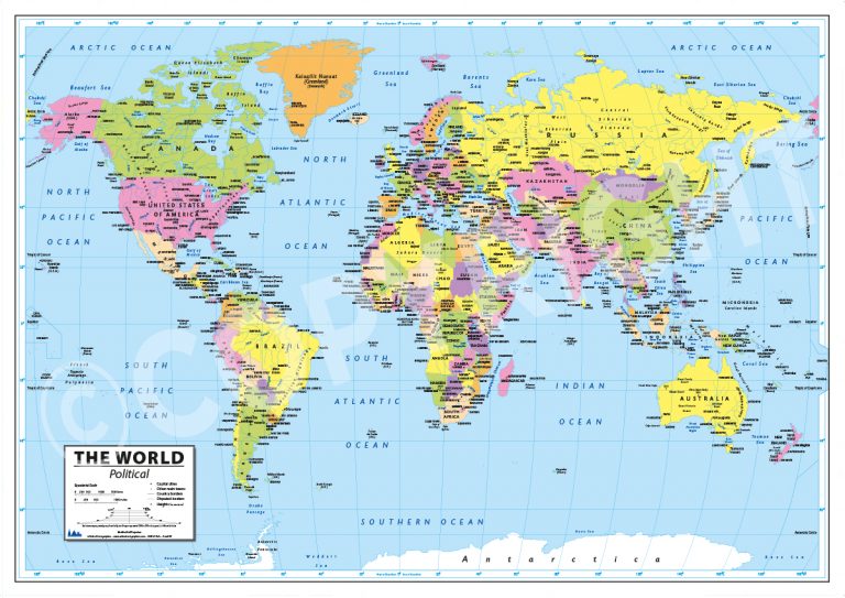 Modified Gall World Projection Map (Political-Simple) | MapShop