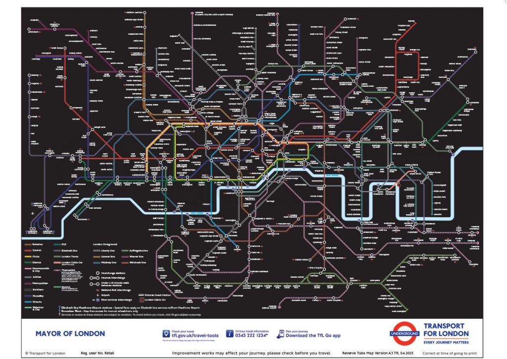 Official TfL London Underground Map (Dark Mode) | MapShop