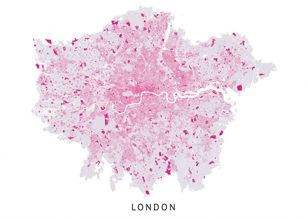 Greater London Art Map (Pink) Poster A0, A1, A2 | MapShop UK