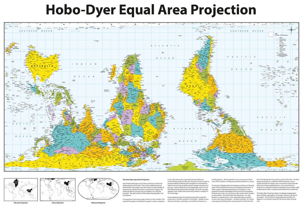 Hobo-Dyer Equal Area World Maps: Modern Feel - Options